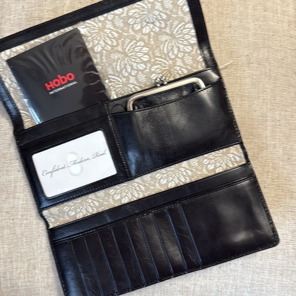 HOBO | Bags | Hobo Sadie Black Leather Long Wallet W Kisslock Pouch Nwt ...